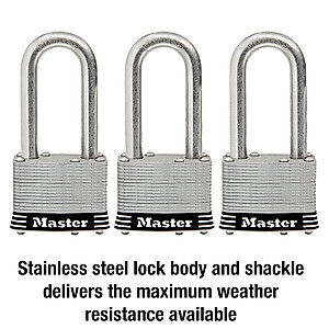 Master Lock 1SSTRILH Stainless Steel Outdoor Padlock with Key, 3 Pack Keyed-Alike, Silver