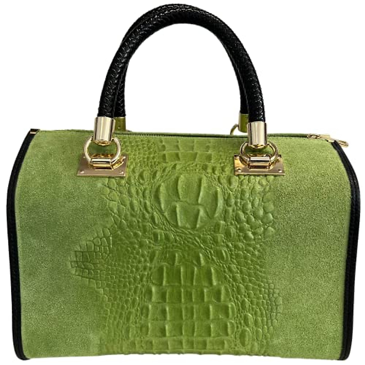 Modarno Women's handbag - coconut print suede leather handbag, Cyprus Green