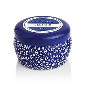 Capri Blue Volcano Scented Mini Tin Candle - Printed Mini Tin Jar Candle - Luxury Candles for Home Scented with Tropical Fruit & Sugared Citrus - Soy Candle Wax Blend - Blue Candle (3 oz)