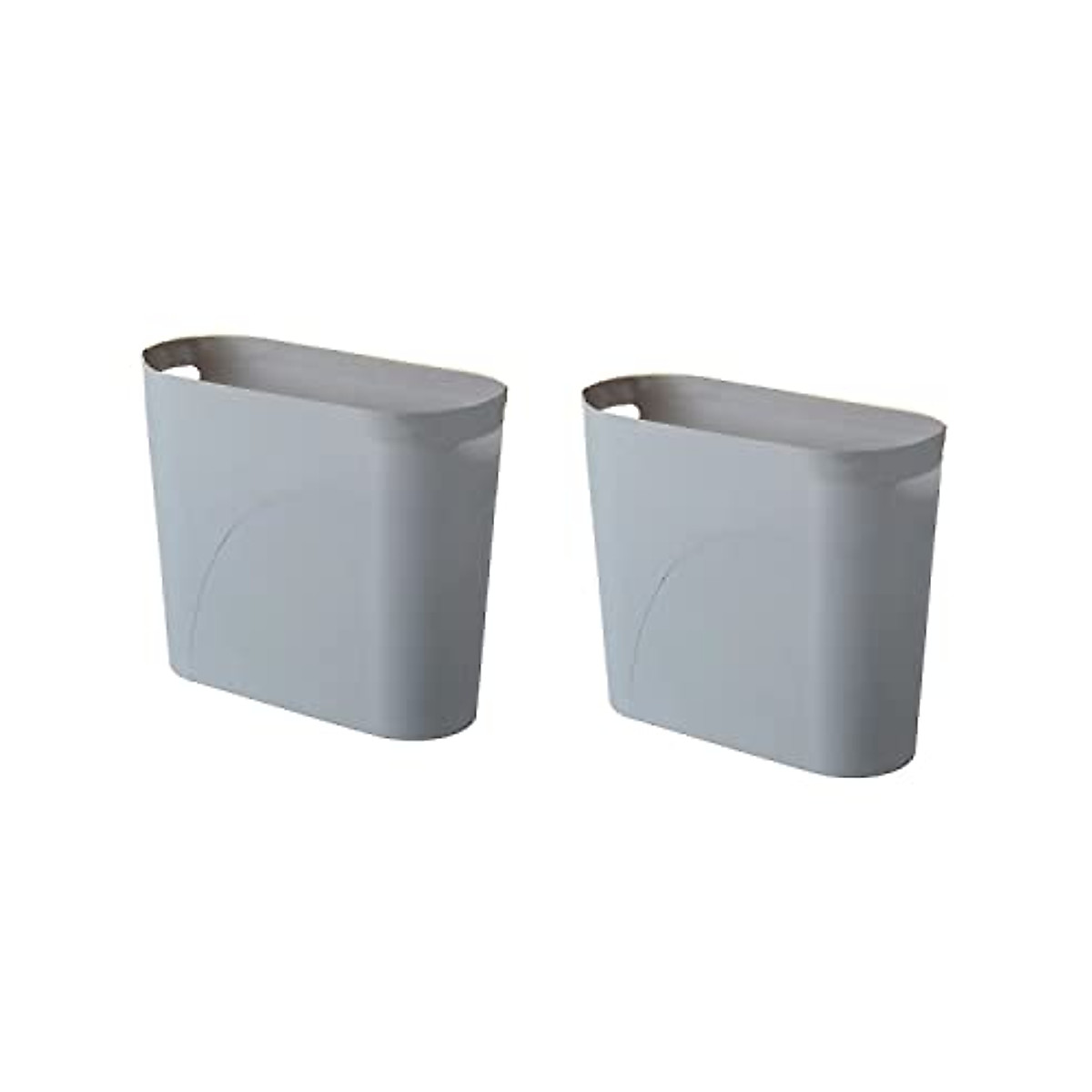 Hundred Families Bathroom Small Trash Can, 3 Gallon Slim Plastic, Set of 2, Grey