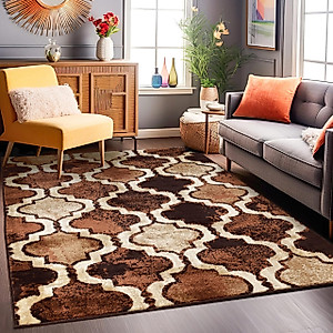 SUPERIOR Indoor Large Area Rug for Kitchen, Bedroom, Living Room, Entryway, Hallway with Jute Backing, Perfect for Hardwood Floors- Viking Modern Geometric Trellis Design, 5 ft. x 8 ft., Coffee