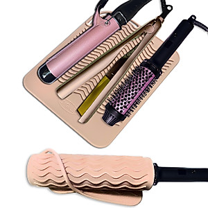 Sygile 11" X 7.5" Large Size Heat Resistant Silicone Travel Mat for Hair Styling Tools, Hair Straighteners, Curling Irons, Flat Irons, Hot Iron Holster for Vanity Salon Pad Cover - Blush Pink