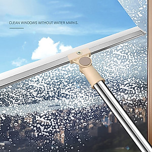 Floor Squeegee 20 inch Silicone Long Handle of 65" for Window Cleaning Shower Squeegee Scrubber Combi with Pole Extendable Telescopic Adjustable Stainless Glass Squeegee Bathroom Shower