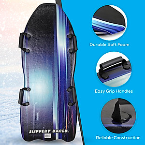 Slippery Racer Downhill Falcon Adults and Kids Foam Toboggan Snow Sled for Up to 2 Riders with Handles, Midnight Hologram Blue (1 Pack)