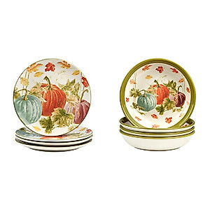 Certified International Autumn Harvest Dinnerware Set with 11" Dinner Plates (Set of 4) and 9" Soup Bowls (Set of 4)