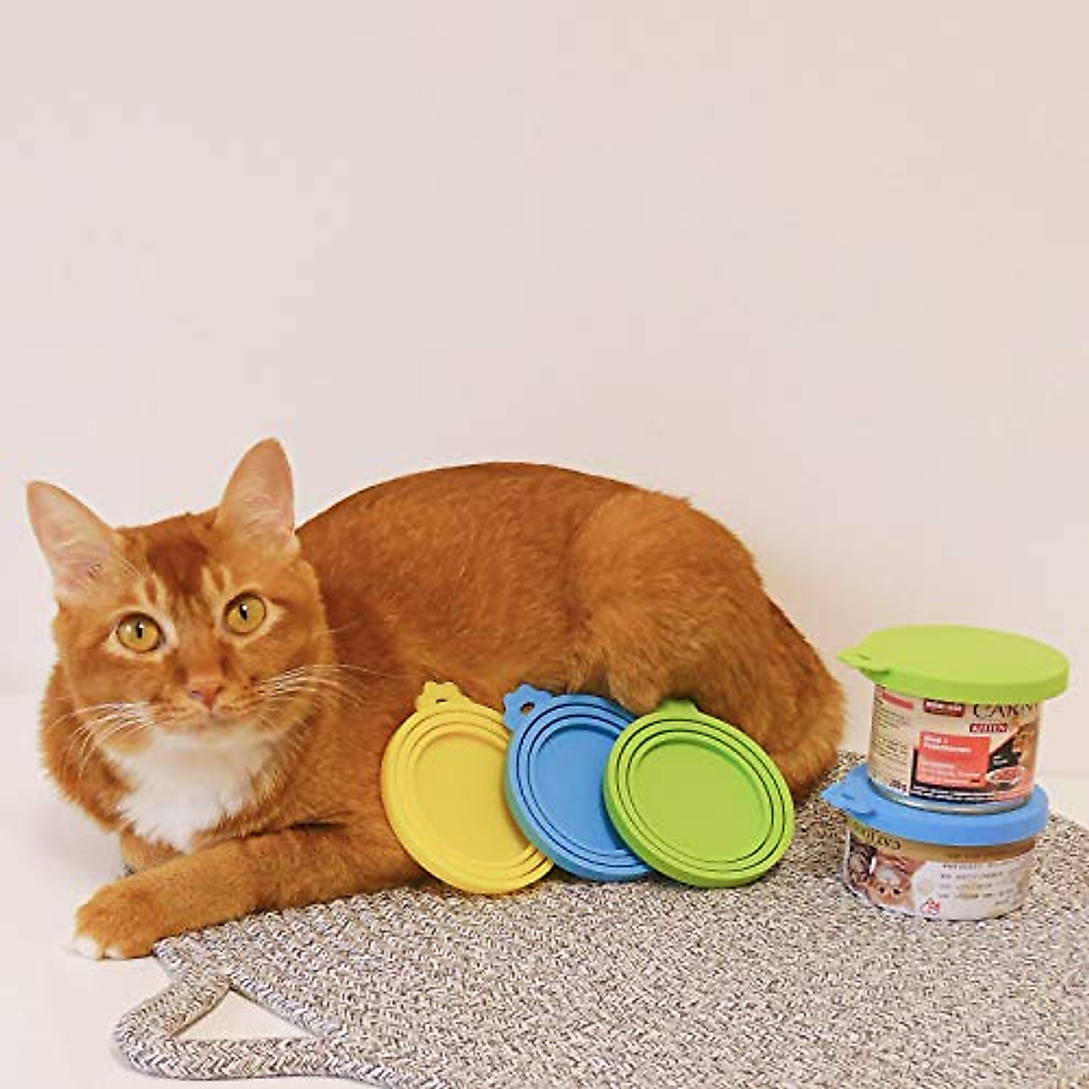 Comtim Pet Food Can Lids, Silicone Can Lids Covers for Dog and Cat Food, Universal Size Fits All Standard Size Dog and Cat Can Tops (3 Pack & Spoon, Multi-Colored)