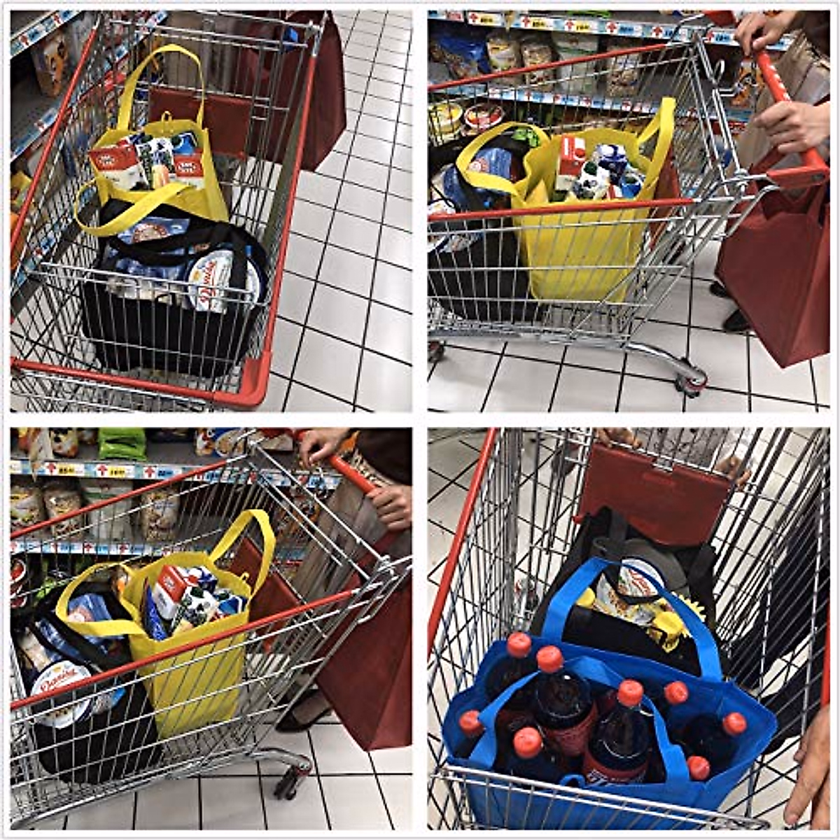 NERUB 10 Pack Reusable Reinforced Handle Grocery Bags - Heavy Duty Large Shopping Totes with Thick Plastic Bottom can hold 40 lbs