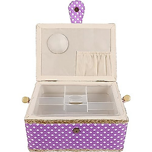 Sewing Storage Organizer with Lid Double-Layer Sewing Box Organizer Accessories Storage Bag Sewing Gifts for Kit, Scissors, Thread, Pins, Needles, Clips Purple