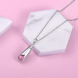 Cremation Jewelry, 12 Months Birthstone Urn Necklace for Ashes 925 Sterling Silver Teardrop CZ Memorial Ashes Keepsake Gift Cremation Jewelry for Ashes for Women