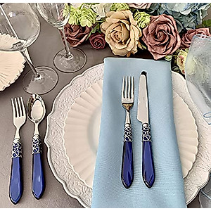 Casa Bugatti Italy Melodia Brilliant 5 Piece Place Setting flatware set cutlery dinnerware silverware (Melodia royal blue)