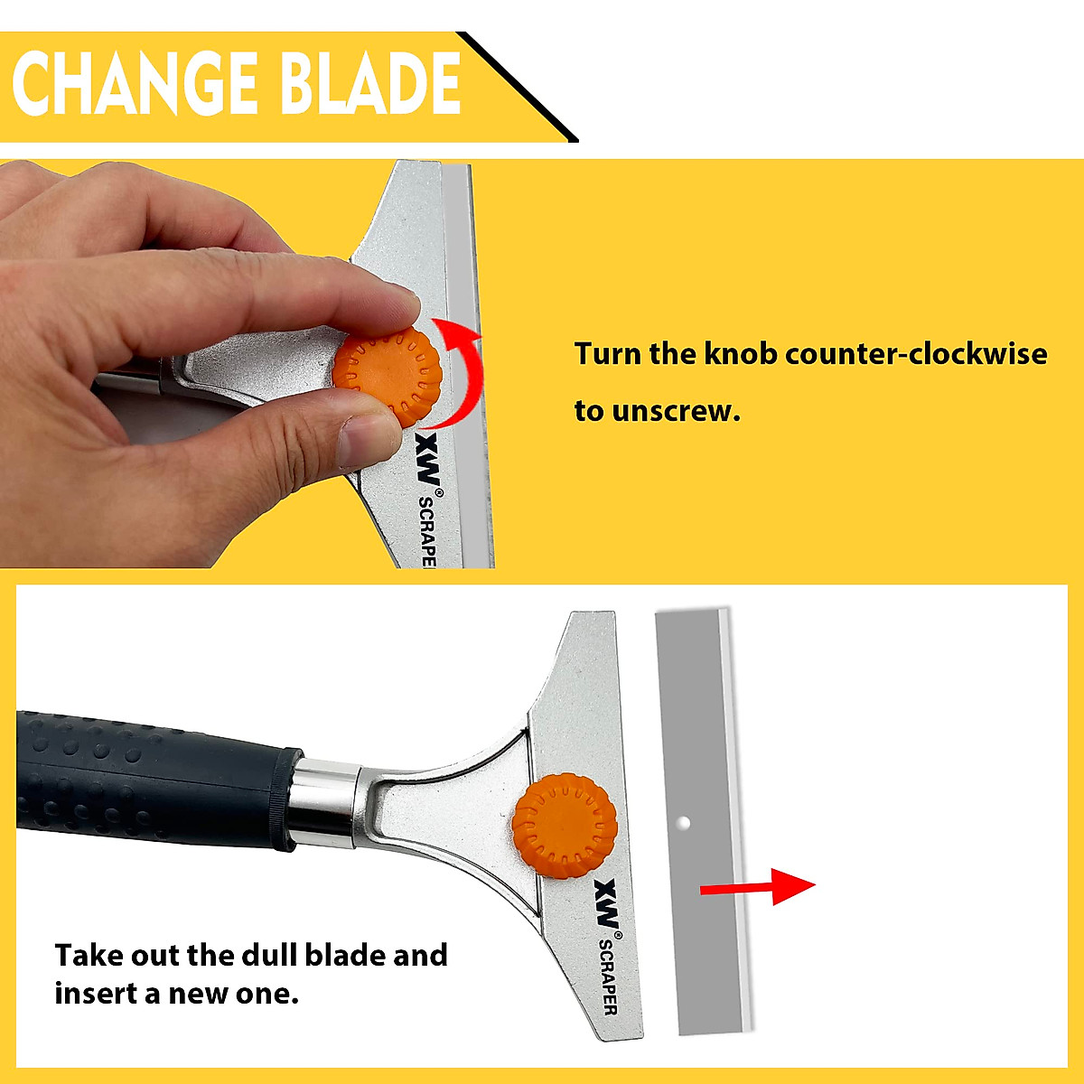 XW Razor Blade Scraper Set, Putty Knife Paint Scraper with Quick Blade Change, Extra 20 Blades Included, 2-Pack