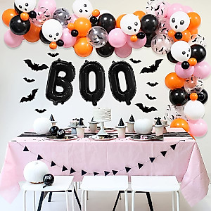 100Pcs Halloween Balloon Arch Garland Kit,Pink Black Orange Halloween Balloons Arch with BOO Foil Balloons,Skull Balloons,Bats Wall Stickers for Halloween Theme Party,Halloween Day Party Decorations