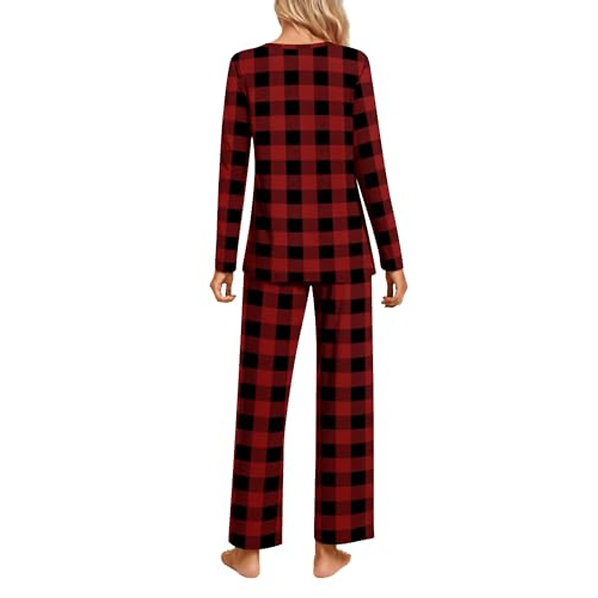 syoss Women's Pajama Sets Long Sleeve Sleepwear Soft Comfy Pj Lounge Sets XL, Red Checker