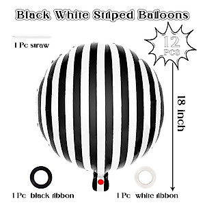 12 Pcs Black and White Striped Balloons,18 Inch Halloween Foil Balloon,Black Striped Checkered Balloons for Birthday Party Baby Shower Halloween Ceremonies Holiday Parties Decorations
