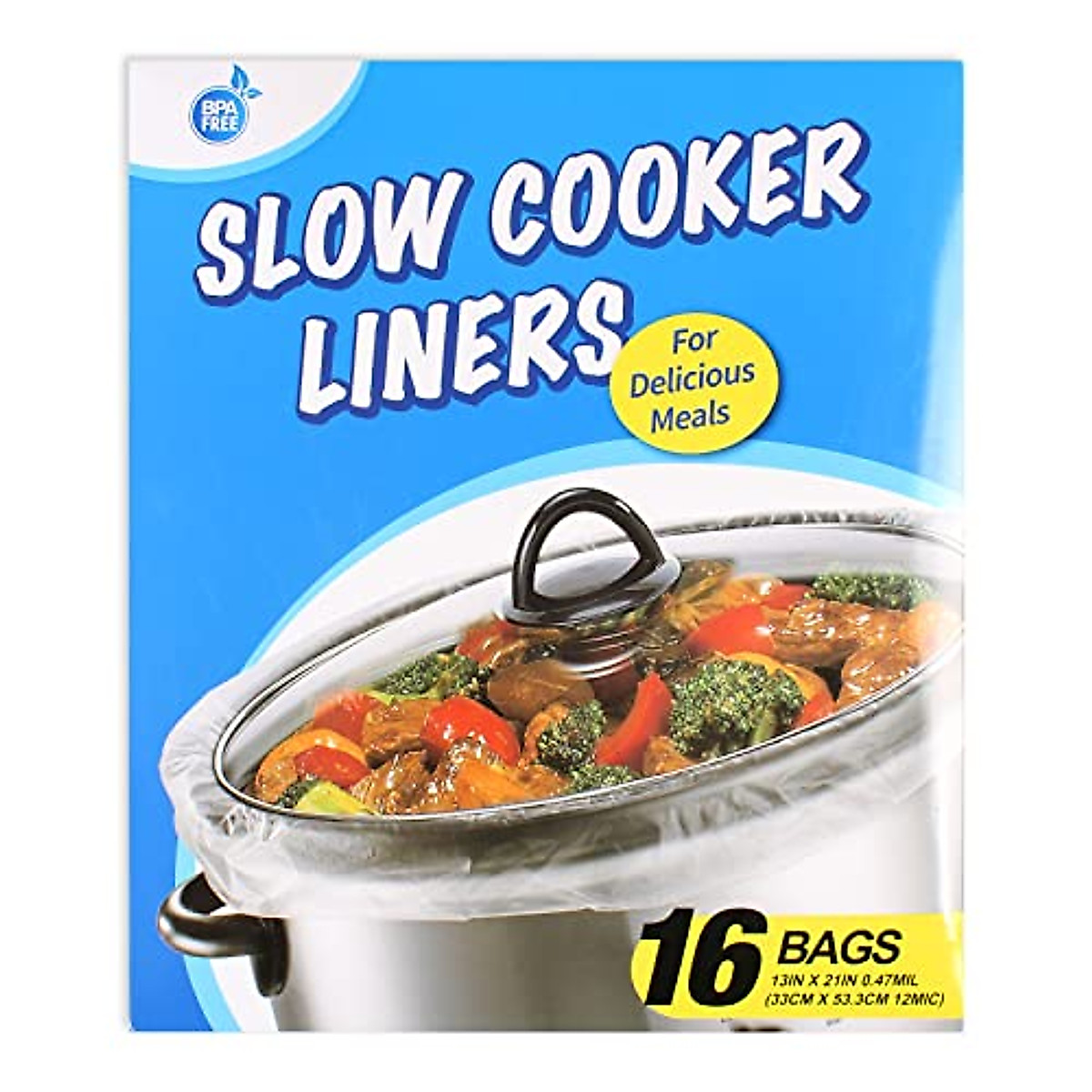 Newcos 16 Bags Slow Cooker Liners, Disposable Multi Use Cooking Bags,Large Size Fit 3QT to 8QT, Plastic Bags for Slow Cooker, Pans, Aluminum Cooking Trays, BPA Free-13 x 21 Inches, 3 quarts