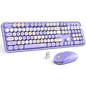MOFII Wireless Keyboard and Mouse Combo Purple Colorful Full Size Round Key Typewriter Keyboards, 2.4G USB Keyboard Mice with 2-1 Nano Dongle for Computer Laptop PC Desktop Chromebook Smart TV