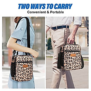 Macadamla Weinas Small Lunch Box for Women/Men,Insulated Lunch Bag Mini Cooler Bag for Adult,Portable Leakproof Lunchbox Lunch Bag Food Containers for Work Office Picnic Beach Leopard