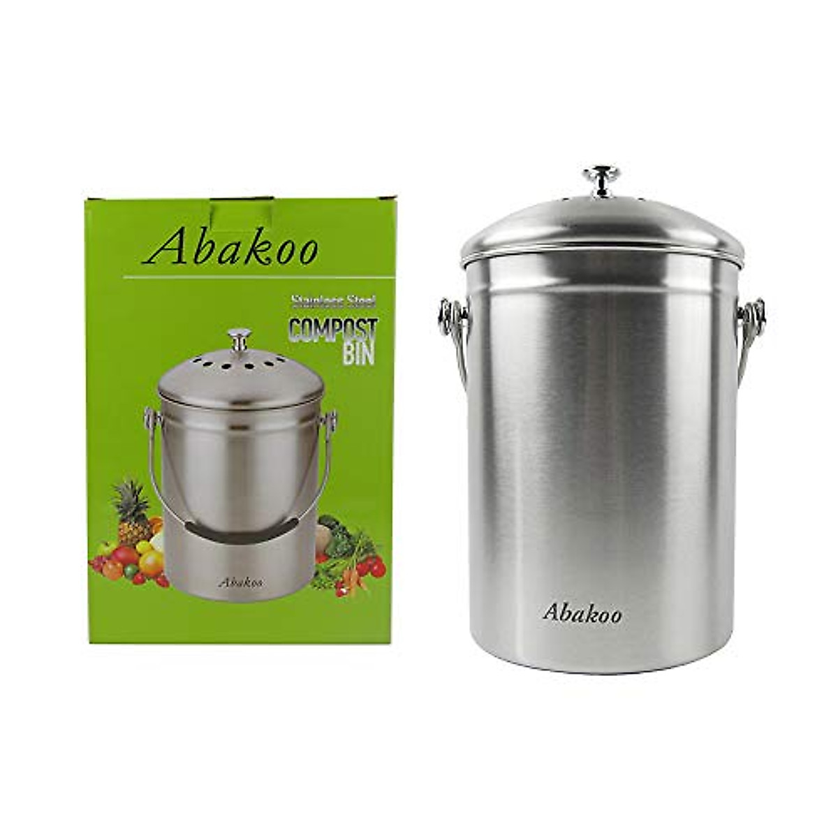 Abakoo 1.6 Gallon Compost Bin Indoor Countertop Kitchen Composter Bin 304 Stainless Steel Waste Pail Kitchen Bin Pail - Includes 4 Filters