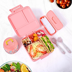 JXXM Bento Lunch Box for Kids With 8oz Soup Thermo,Leak-proof Lunch Containers with 5 Compartment,Thermos Food Jar and Lunch Bag, Food Containers for School (A-Pink(Fantasy Unicorn))
