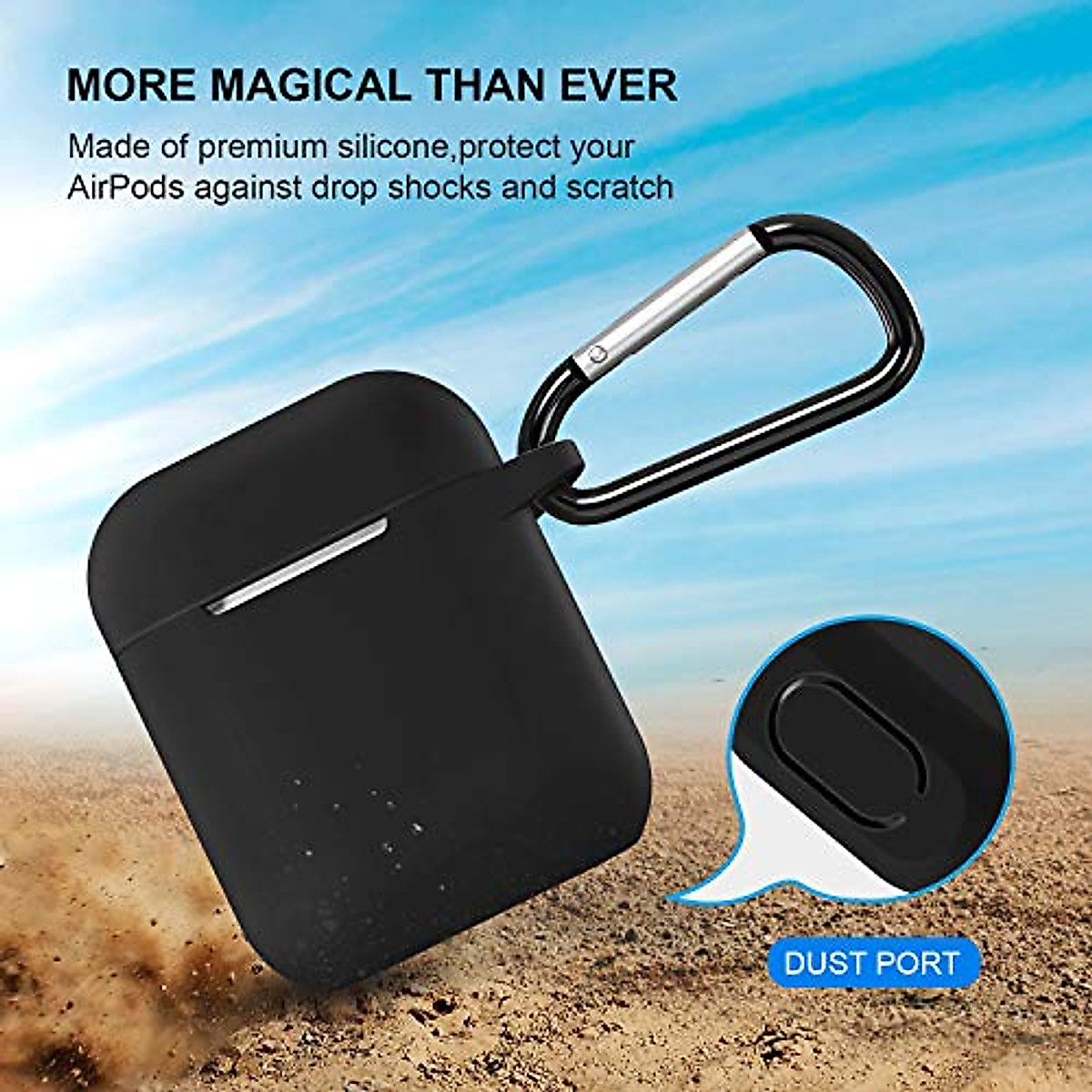 ATUAT AirPods Case Cover, Full Protective Soft Silicone Case Accessories with Keychain for Apple AirPods 1st 2nd Generation Charging Case, Front LED Visible, Black