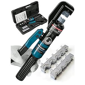 Hand Operated Hydraulic Crimping Tool Range 12 AWG-2/0 AWG for Cable Lugs Hydraulic Crimping Crimper Wire Terminal Lug Tool with 9 Pairs of Dies