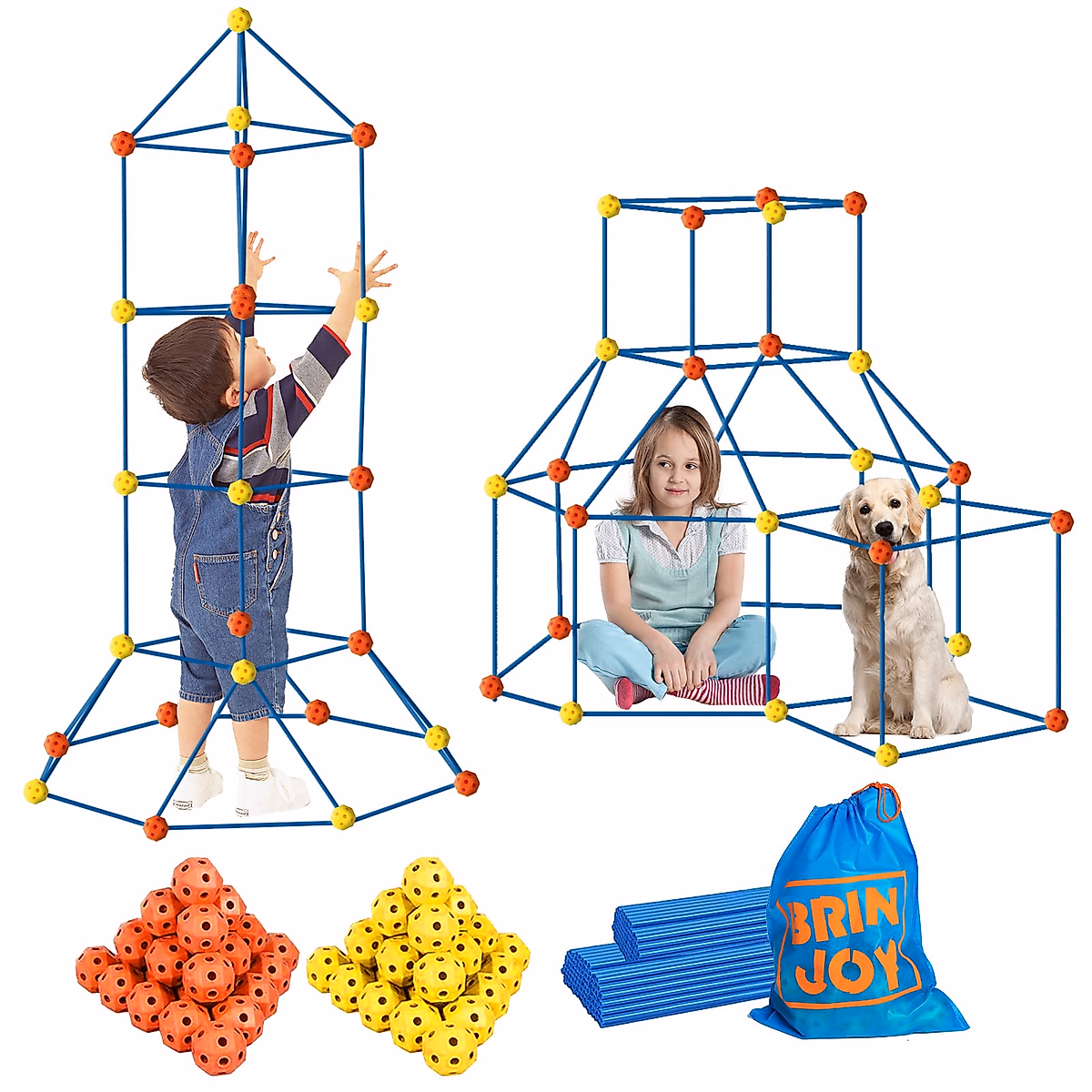 BRINJOY 158 PCS Fort Building Kit for Kids, Toddler Construction Fort Building Builder Toys for Boys Girls, DIY Build A Fort Set Indoor & Outdoor Educational Gift for Kids Age 5 6 7 8 10 12 Years Old