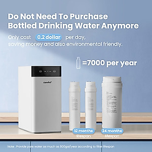 COMFEE' Reverse Osmosis System, 400 GPD, 1.5:1 Pure to Drain, Tankless RO System, NSF Standards, TDS Reduction, USA Tech Support, Under Sink Water Filter System with Brushed Nickel Faucet