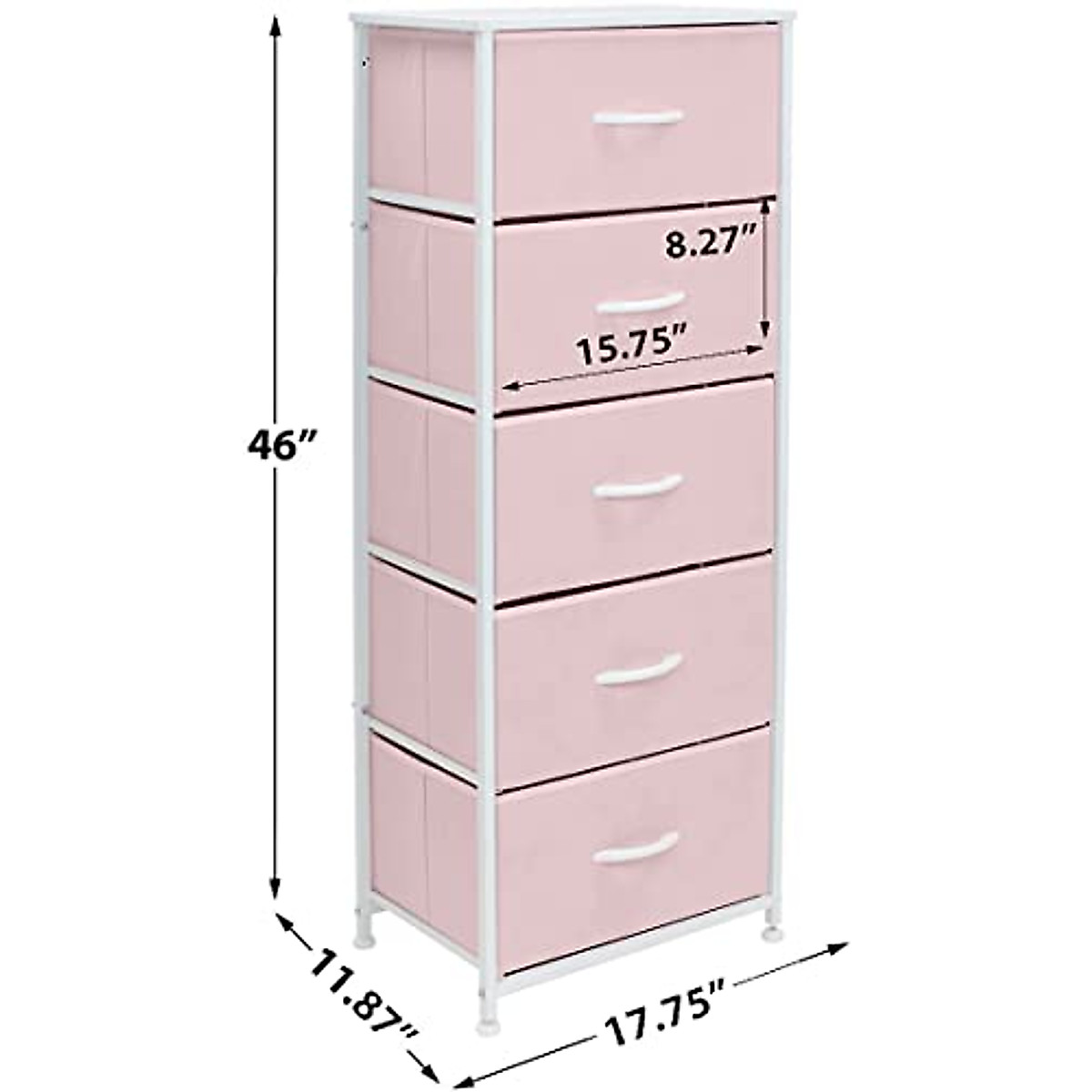 Sorbus Fabric Dresser for Kids Bedroom - Chest of 5 Drawers, Tall Storage Tower, Clothing Organizer, for Closet, for Playroom, for Nursery, Steel Frame, Fabric Bins - Wood Handle (Pink)