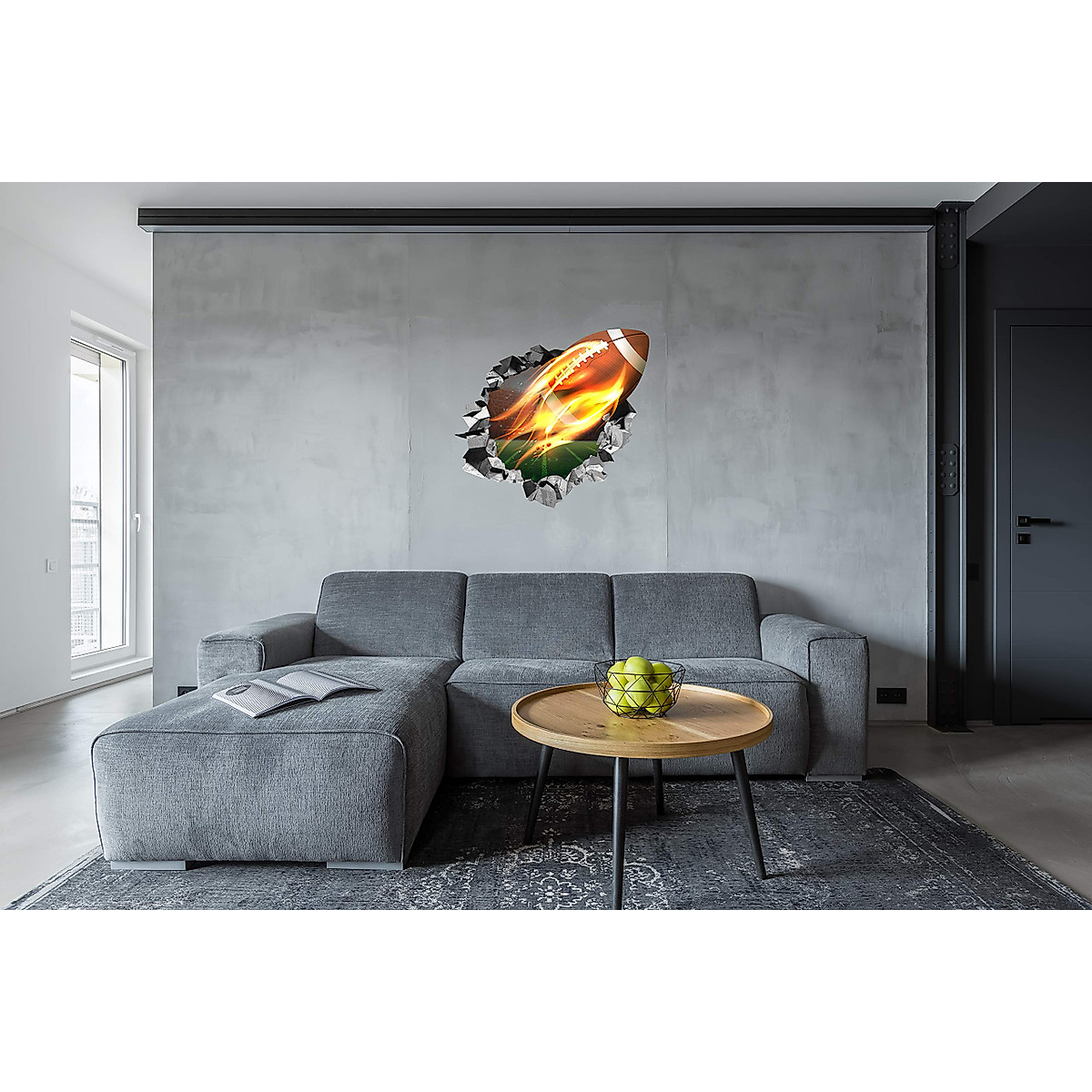 Customized For You Large 3D Wall Decal - Self Adhesive and Removable Vinyl Sticker - Break Through Image - Mural Art - Decor for Boys and Kids Bedroom, Study Room (Flying Fire Football (24"x24"))