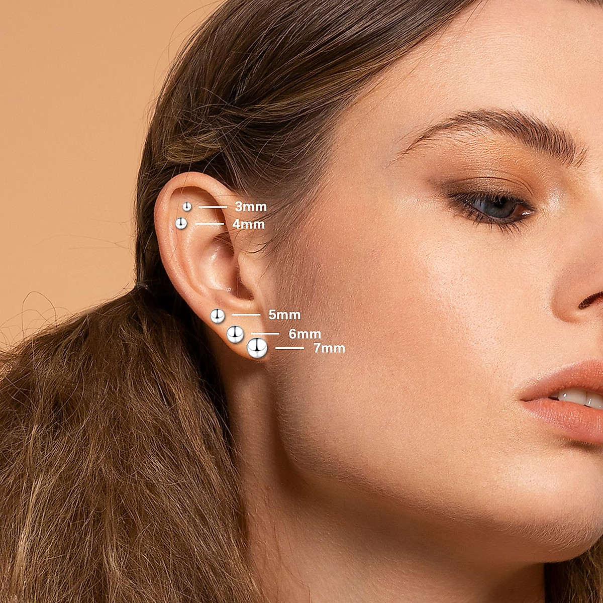 18K White Gold Plated Sterling Silver Ball Stud Earrings 3mm-8mm Options, Simple Polished Ball Studs Hypoallergenic Jewelry (3mm)