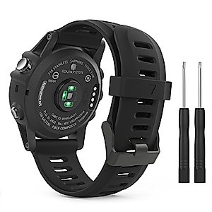 MoKo Band Compatible with Garmin Fenix 3/Fenix 5X, Soft Silicone Replacement Watch Band fit Garmin Fenix 3/Fenix 3 HR/Fenix 5X/5X Plus/D2 Delta PX/Descent Mk1 Smart Watch - Black