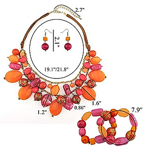 Bocar 2 Layer Statement Necklace Set Chunky Beaded Fashion Necklace with Earrings Bracelet for Women Gifts (NK-10619-set)