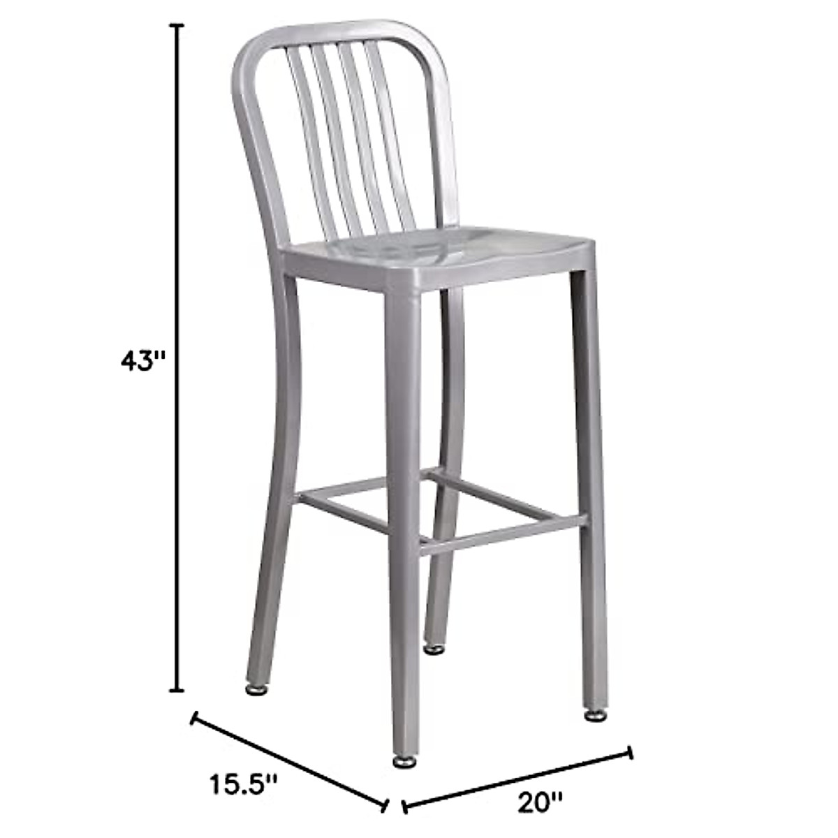Flash Furniture Gael Commercial Grade 2 Pack 30" High Silver Metal Indoor-Outdoor Barstool with Vertical Slat Back