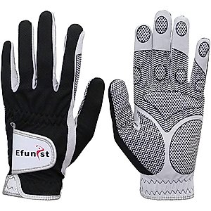 Efunist Men’s Golf Glove 2 Pack Black Left Hand Hot Wet Weather No Sweat Non-Slip Fit Size Small Medium Large XL XXL (25=Large, Worn on Left Hand(Right-Handed Golfer))