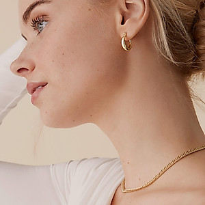 PAVOI Rhodium Plated Sterling Silver Post Chunky Hoops - 17mm Thick Lightweight Gold Hoop Earrings for Women