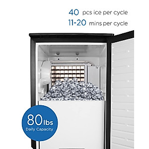 Watoor Undercounter Commercial Ice Machine Built-in Ice Maker with Internal Drain Pump,Reversible Door, Auto Self-Cleaning 80lbs / 24hrs