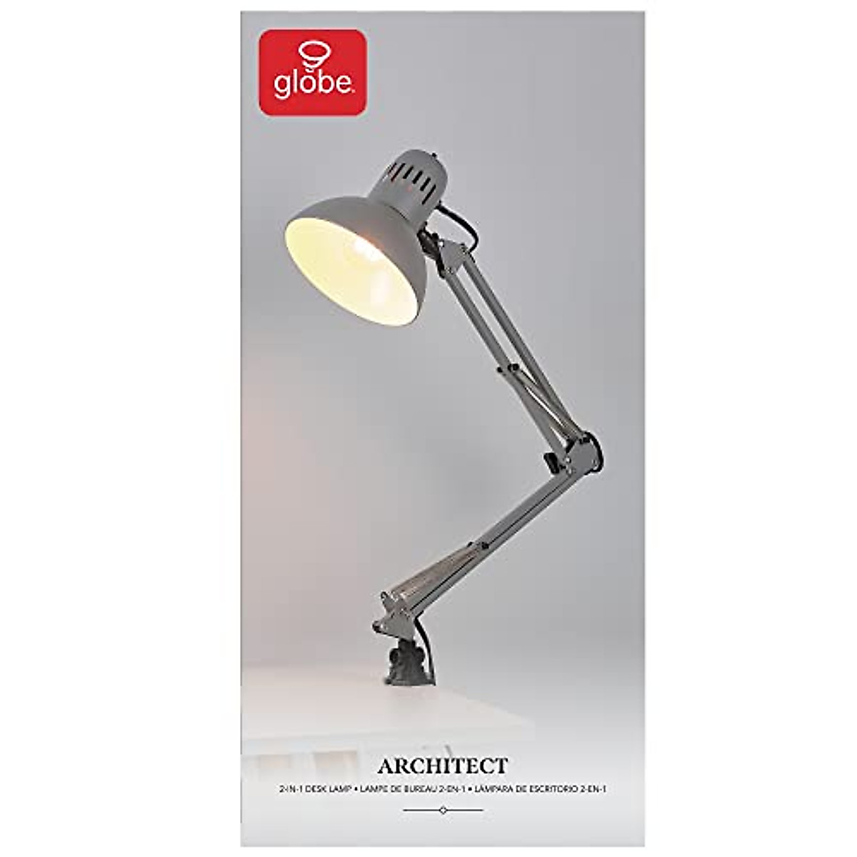 Globe Electric 56106 28" Spring Balanced Arm Desk Lamp, Matte Gray, On-Off Rotary Switch on Shade, Interchangeable Base and Clamp Arm Design, Home Décor, Desk Lamps for Home Office, Home Décor