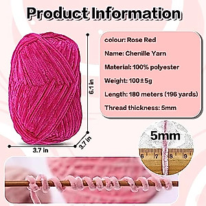 1 PCS 100g Soft Chenille Yarn Velvet Yarn for Crocheting,Fluffy Yarn for Knitting and Crochet DIY Craft,Warm Yarn for Bag Hat Scarve Clothe Gloves Slippers Doll（Rose Red）