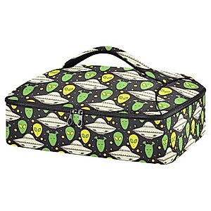 Kcldeci Insulated Thermal Food Carrier Insulated Casserole Carrier for Hot or Cold Food,Sketch Aliens and Plate Insulated Tote Bag for Potluck Cookouts Parties Picnic,Lasagna Lugger