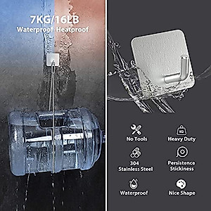 Heavy Duty Adhesive Hooks, Stick on Wall Adhesive Hangers, Strong Stainless Steel Holder, Self Adhesive Hooks for Kitchen Bathroom Home Door Towel Coat Key Robe 4 Packs (Silver)