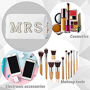 Bride Makeup Bag,Bride Bag MRS White Makeup Bag,Pearl Letter Patch Cosmetic Bag,Toiletry Bag Skincare Bag PU Leather Makeup Bag Zipper Purse,Bride to be Gifts,Bride Gifts,Engagement Gifts for Women