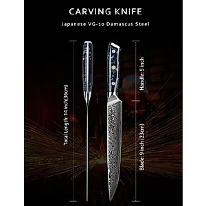 SANMUZUO Carving Knife - 9 inch Slicing Knife- Xuan Series - VG10 Damascus Steel Kitchen Meat Cutting Knife - Resin Handle (Starry Black)