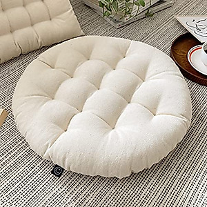 Lemfux Recycled Fabric Natural White Seat Cushion for Office Chair/Desk Chair, Soft Thick Sustainable Material Kitchen Chair Cushions, Modern Simple Round Dining Room Chair Cushion, 16x16x2.4 in