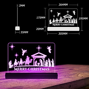 The Geeky Days Merry Christmas Optical Illusion Light Rmeote Control Multi Color LED Lighting Desktop Lamp Home Decorative Nativity Scene of Baby Jesus Christ USB Beside Lamp