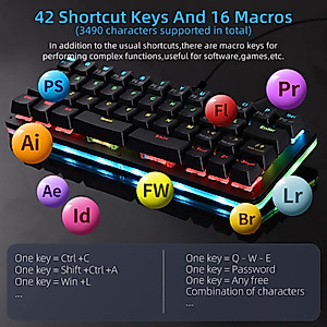 Koolertron Single-Handed Programmable Mechanical Keyboard with OEM Gateron Red Switch,All 44 Programmable Keys Tools Keypad,8 Macro Keys,PBT Keycaps.[SMKD72-C]
