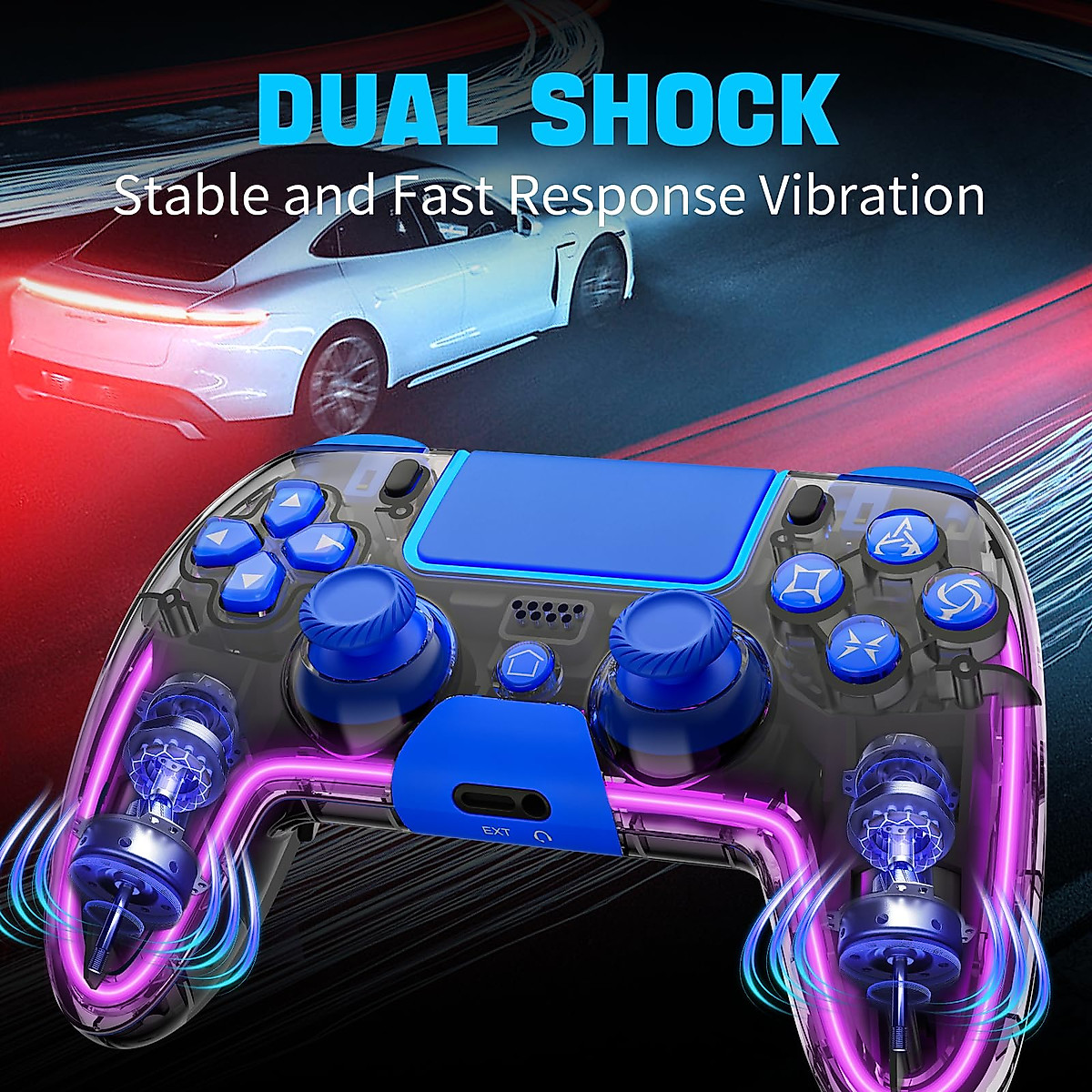 Honghao Controllers for PS4, LED Wireless PS4 Remote with Hall 3D Joystick, Dual 4 Shock RGB Custom Game Controllers for PlayStation 4 | Customizable Buttons| Responsive Control (Blue)