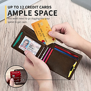 RUNBOX AirTag-Wallet-Mens-Slim-RFID Blocking Wallets Leather with Bill Compartment Air Tag Bifold Card Holder Wallet Gifts for Men Dad