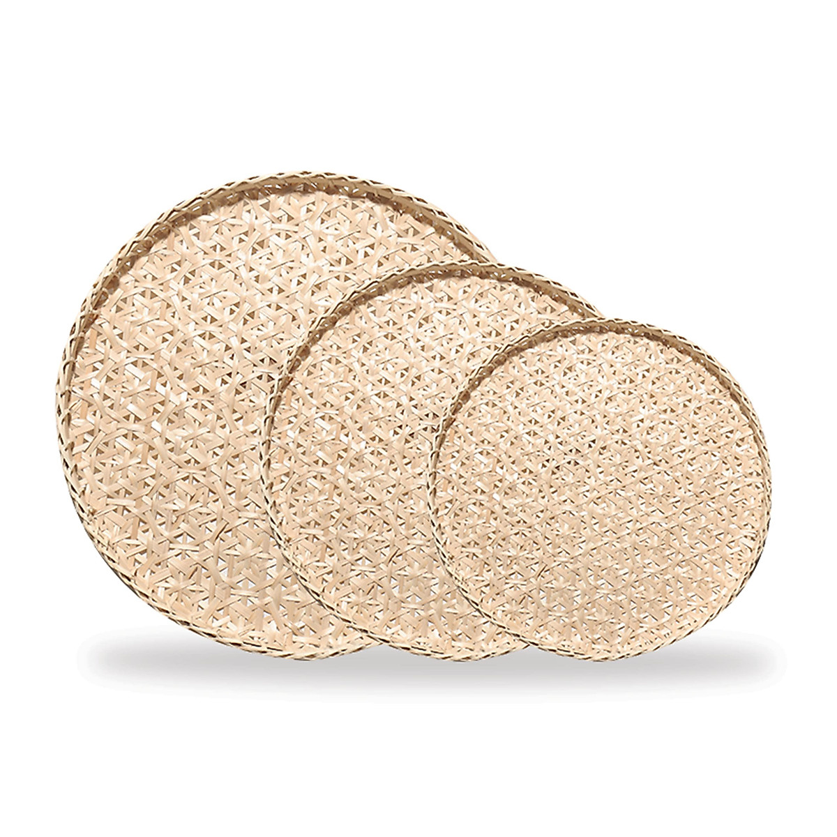 Decocoon 3 Pcs Handmade Wall Basket Decor, Seagrass Wall Decor, Wicker Wall Decor, Boho Wall Basket, Wall Baskets Decor Boho Flat Set 3, Decorative Plates for Wall Hanging Farmhouse (Set A)