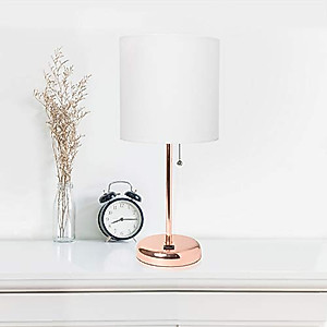 Limelights LC2002-RGD-2PK Rose Gold Stick Lamp with USB Charging Port and White Fabric Shade 2 Pack Table Desk Lamp Set