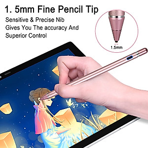 Stylus Pens for Touch Screens,Active Stylus Compatible for Apple iPad,Rechargeable 1.5mm Fine Point Smart Pencil Digital Compatible iPad and Most Tablet,for Drawing and Handwriting (Pink)